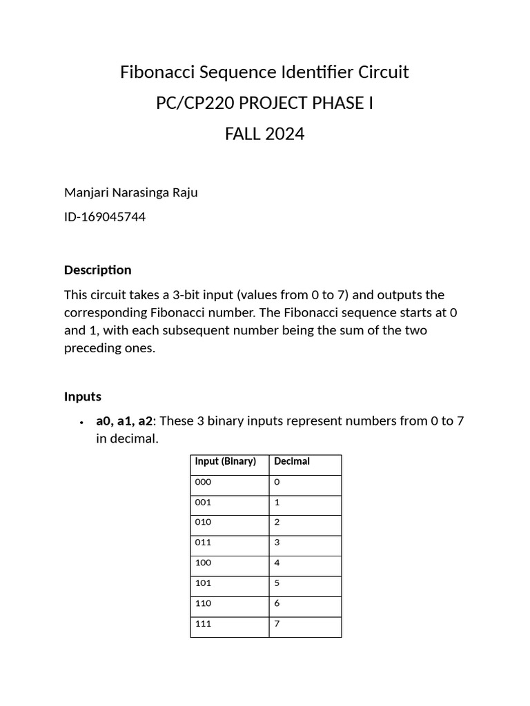 Fibonacci Sequence Identifier Circuit | PDF
