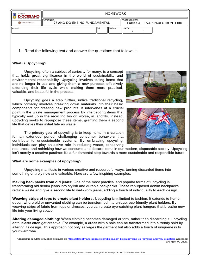HOMEWORK UPCYCLING May 8th | PDF | Waste | Waste Management