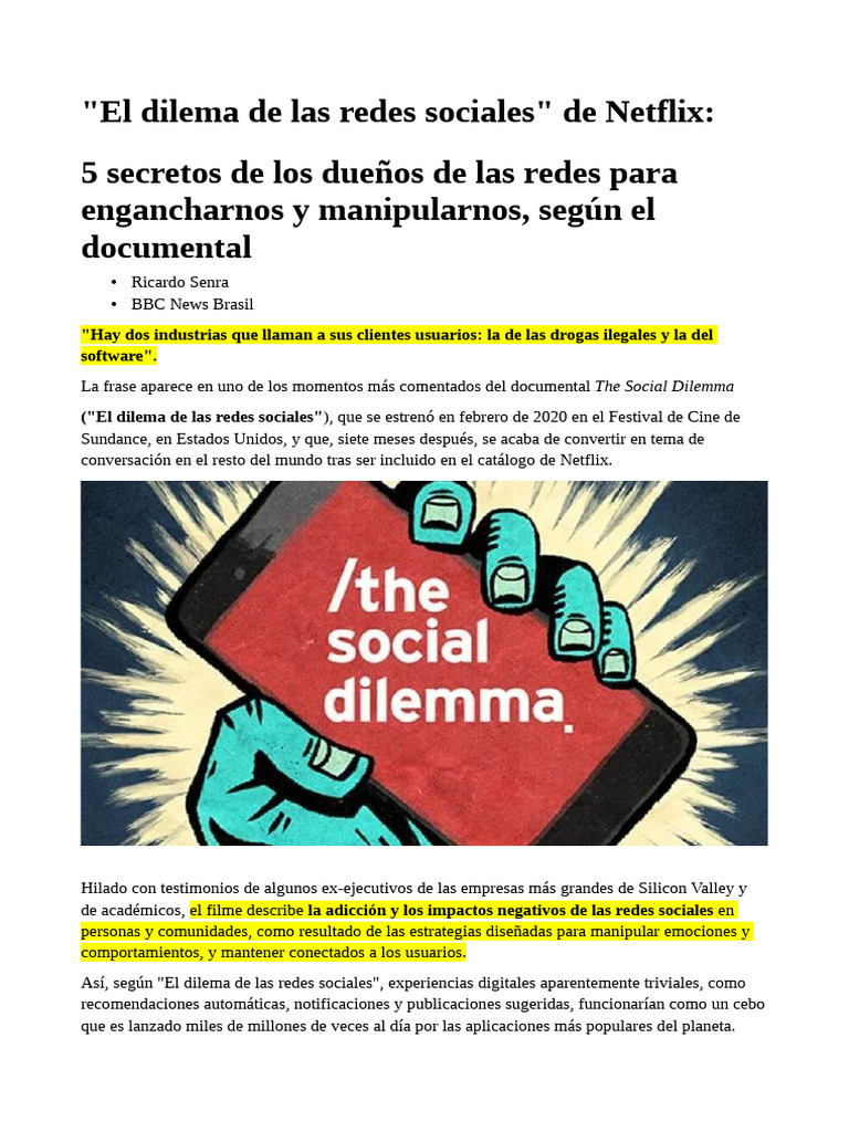 5 secretos del documental "El dilema" | PDF | Facebook