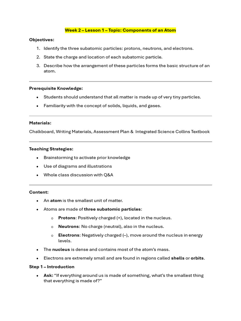 Is Lesson Plans (Week 2-6) | PDF | Mixture | Atoms
