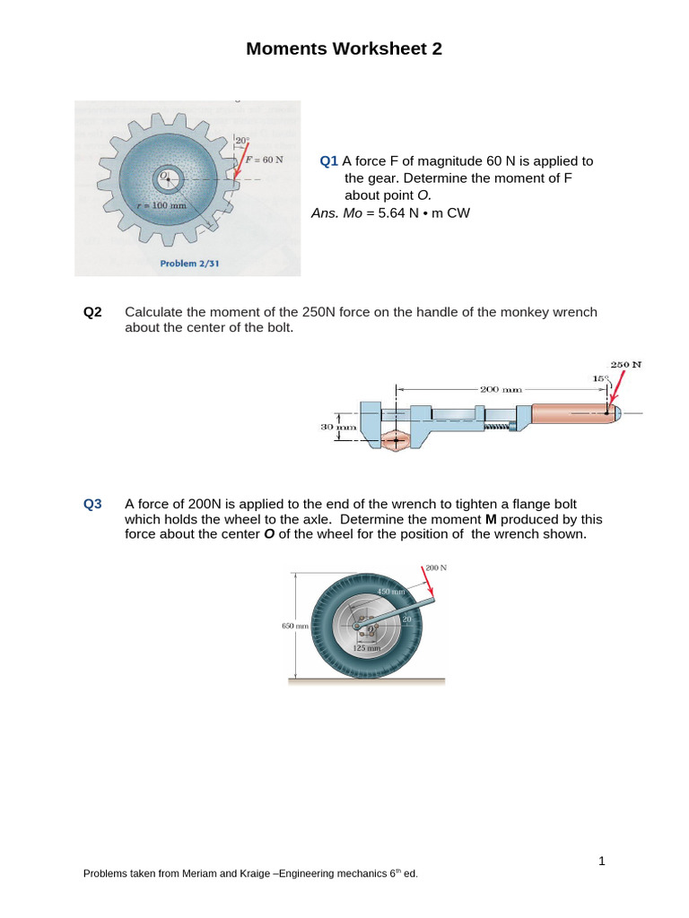 Moments WS 2 Worksheet | PDF