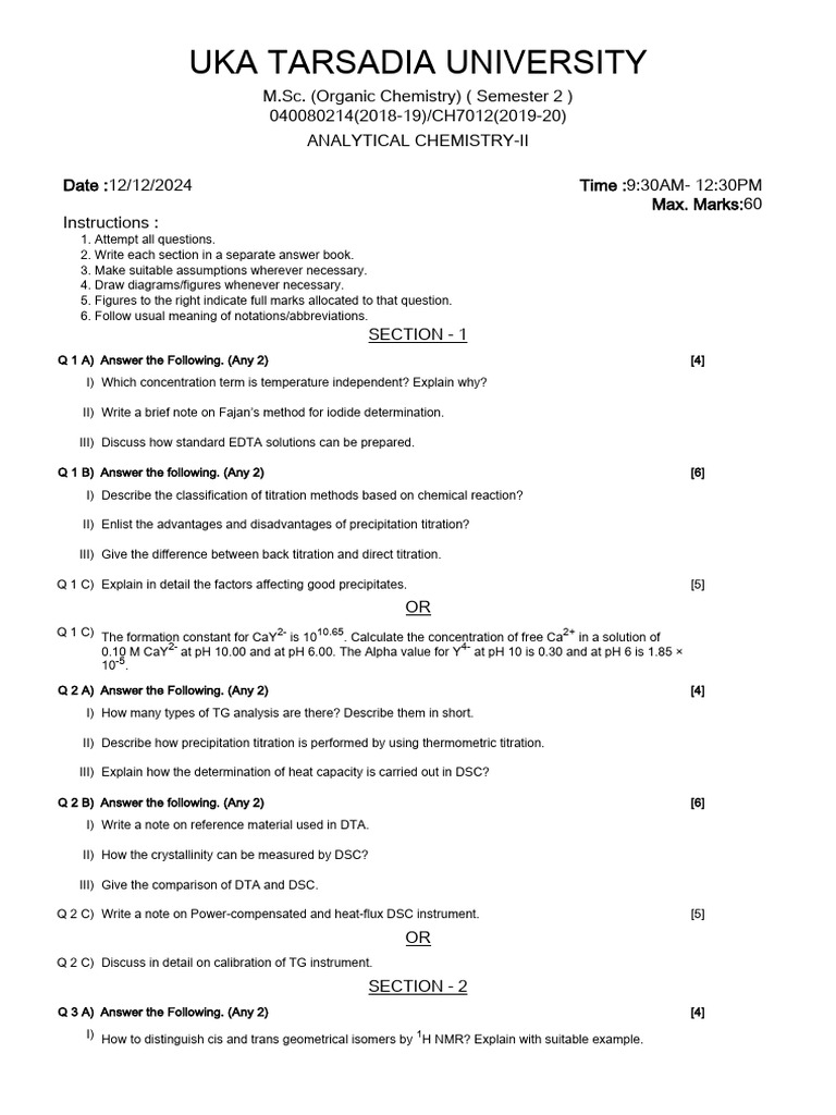 M.Sc. (Analytical Chemistry) - 1-040080214 (2018-19) | PDF | Titration ...