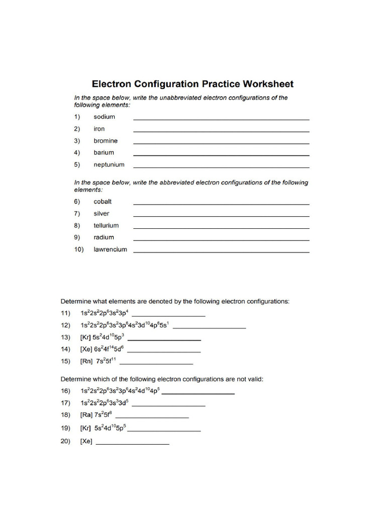 Electron Configuration Questions | PDF