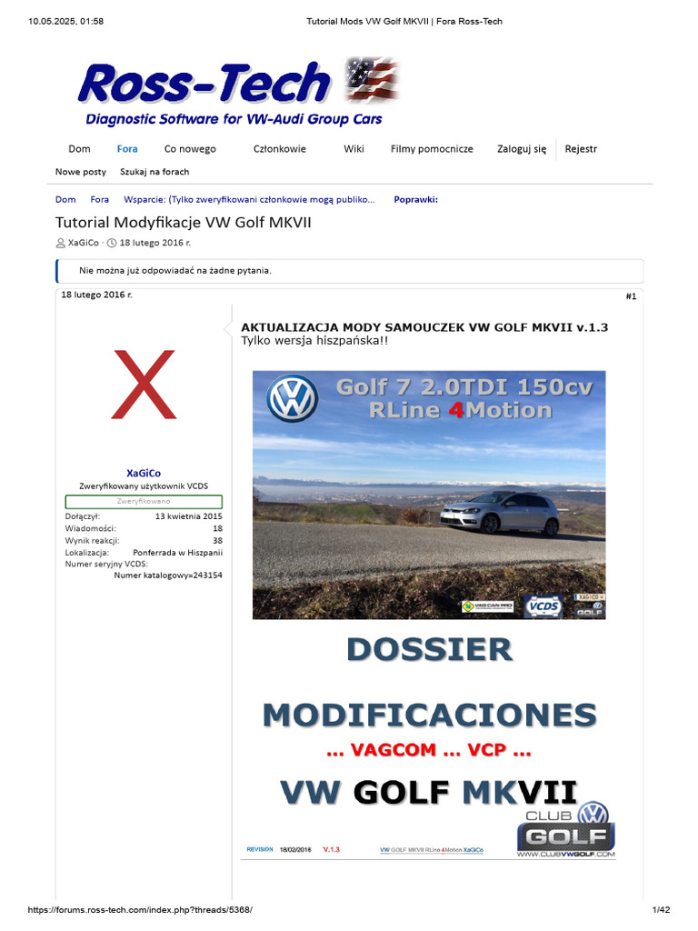 Tutorial Mods VW Golf MKVII - Fora Ross-Tech | PDF