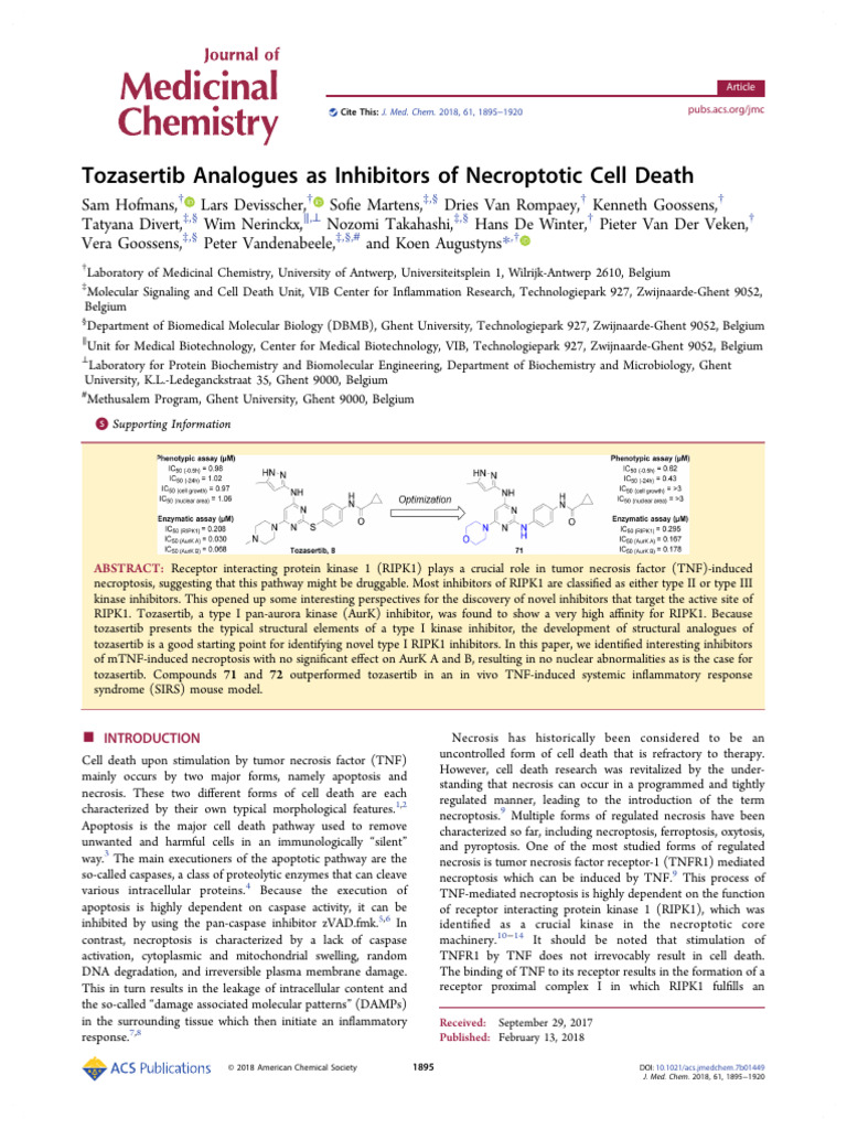 Tozasertib Analogues As Inhibitors of Necroptotic Cell Death | PDF ...