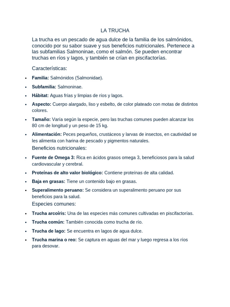 Características y beneficios de la trucha | PDF