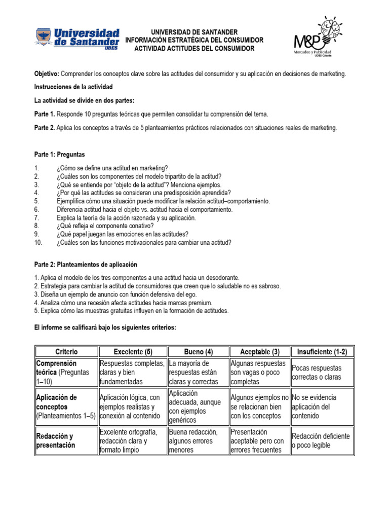 Actividad Actitudes Del Consumidor | PDF | Actitud (psicología) | Marketing