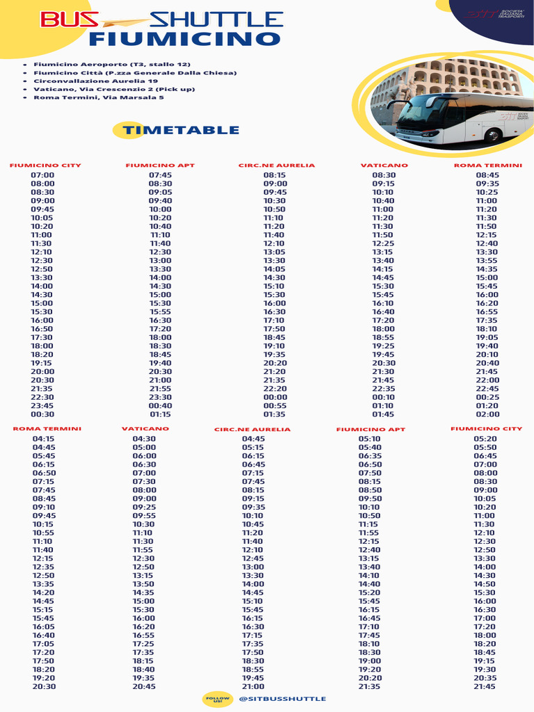 Horarios Temporada 2024 Transfer Fiumicino | PDF