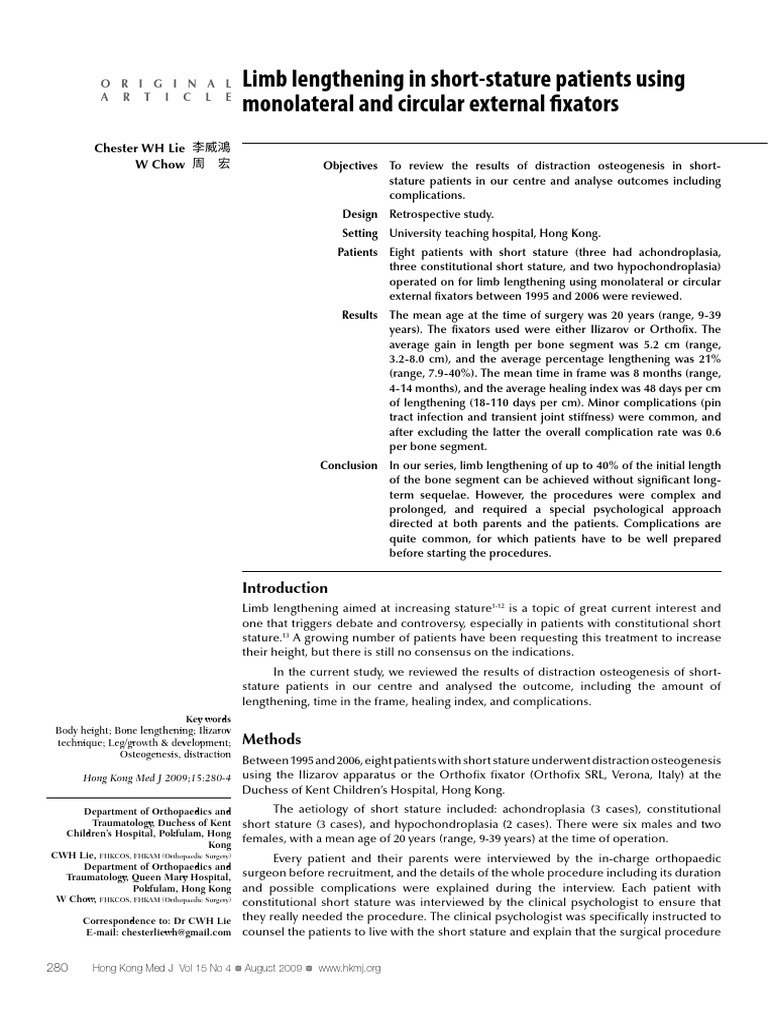 Limb Lengthening Outcomes in Short Stature | PDF | Orthopedic Surgery ...