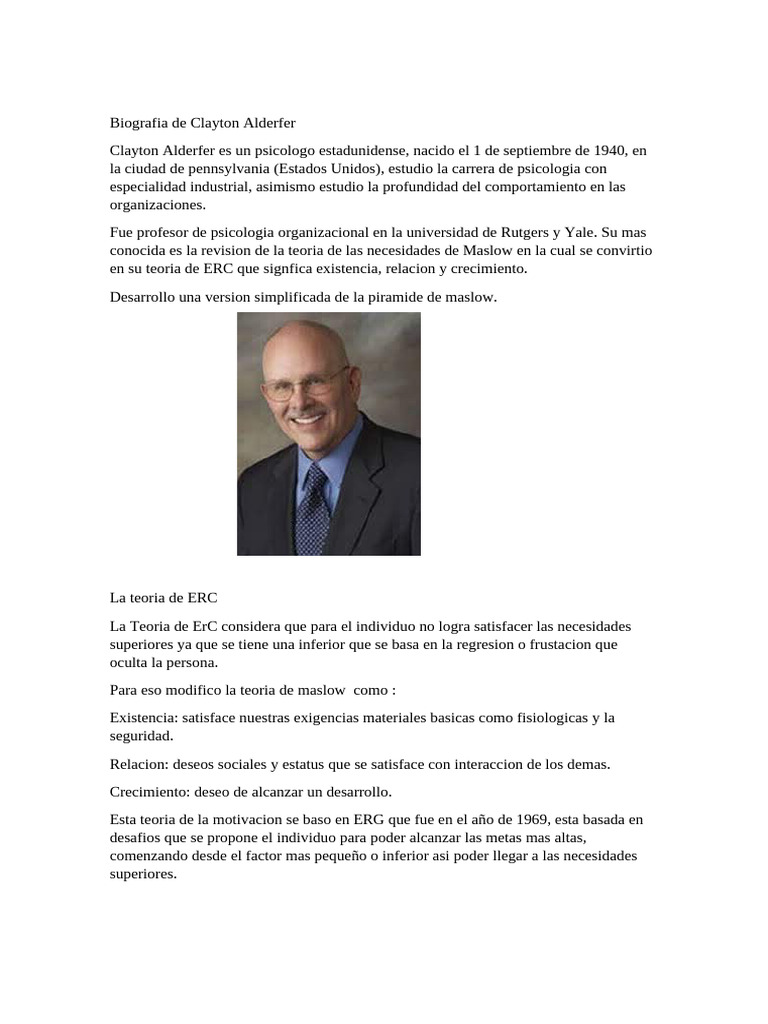 Biografía de Clayton Alderfer y su Teoría ERG | PDF