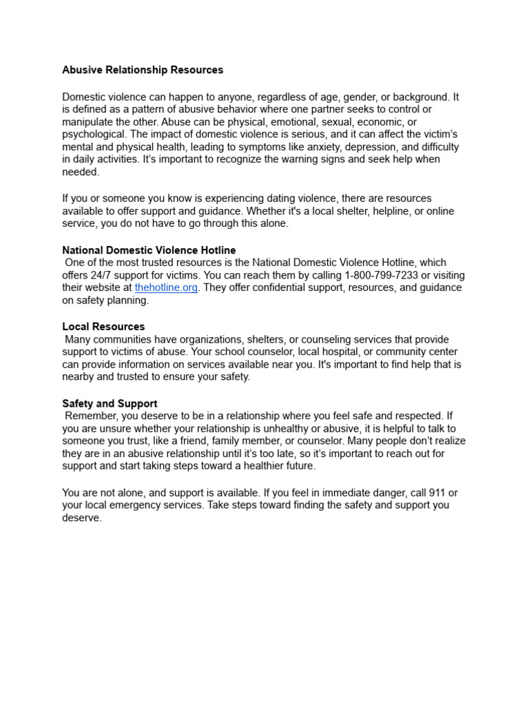 Domestic Violence Support Resources | PDF
