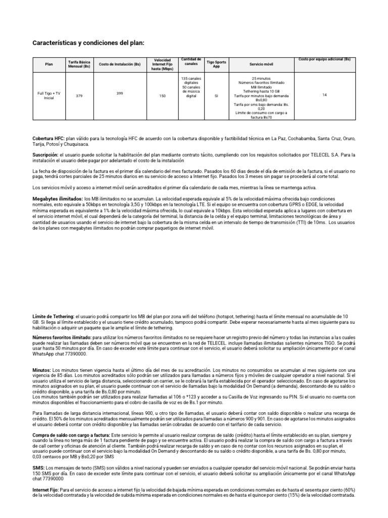 Plan Full Tigo + TV Inicial: Detalles y Tarifas | PDF | Aplicación ...