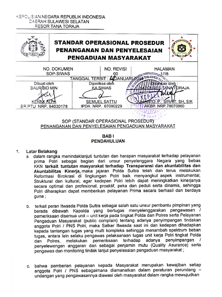 1.a 12. SOP INOVASI SIWAS PENANGANAN DAN YAN DUMAS | PDF