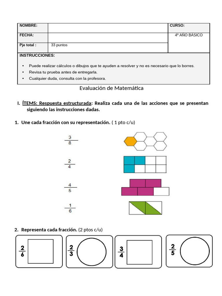 Prueba Fracciones | PDF