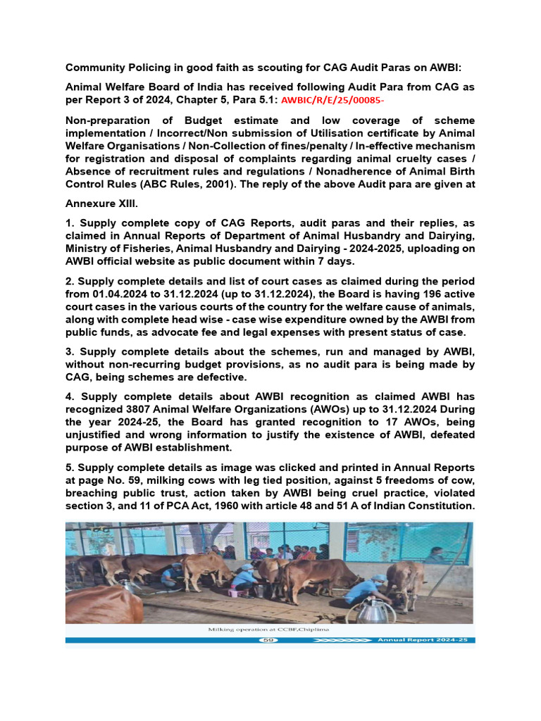 Annual Report 2024 - 2025 of Animal Welfare Board of India: Audit Para ...