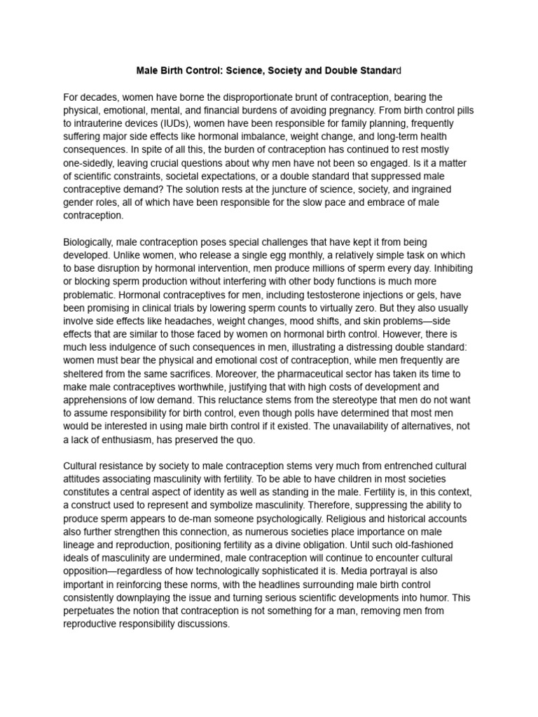 Male Birth Control - Science, Society and Double Standard | PDF | Birth ...