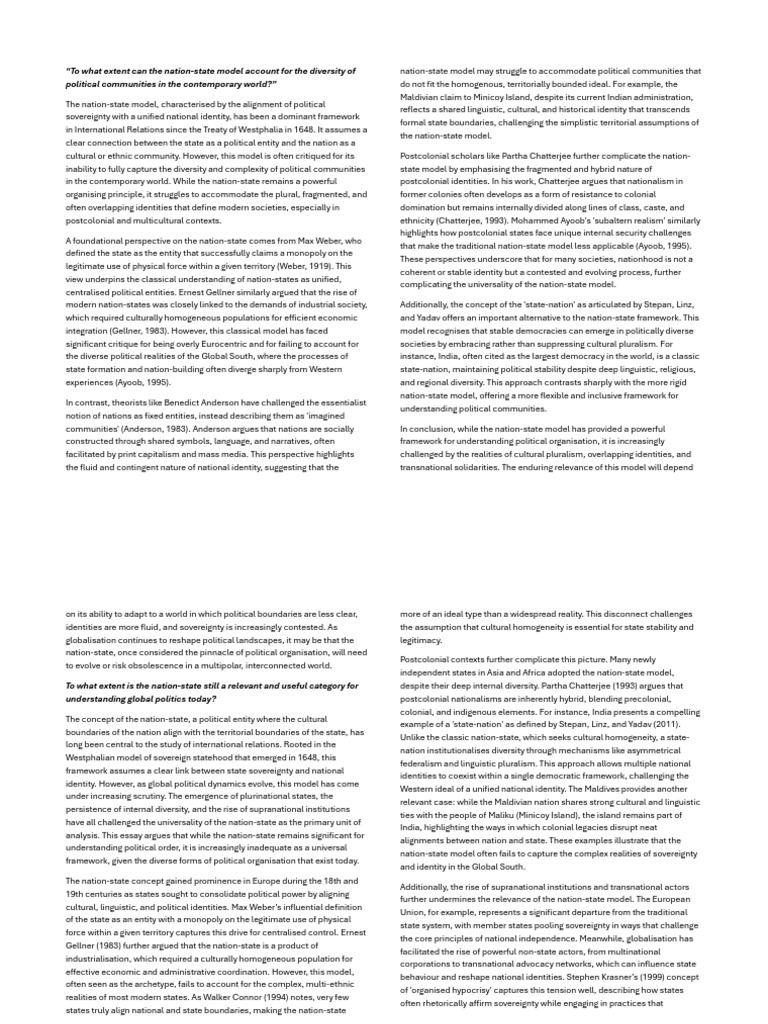 Topic 2 Sample Essays | PDF | State (Polity) | Nation State