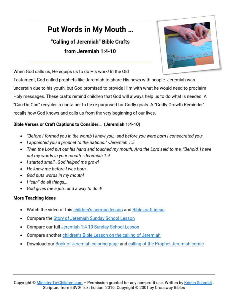 Bible Craft Ideas Calling of Jeremiah 1 - 4 10 | PDF | English Standard ...