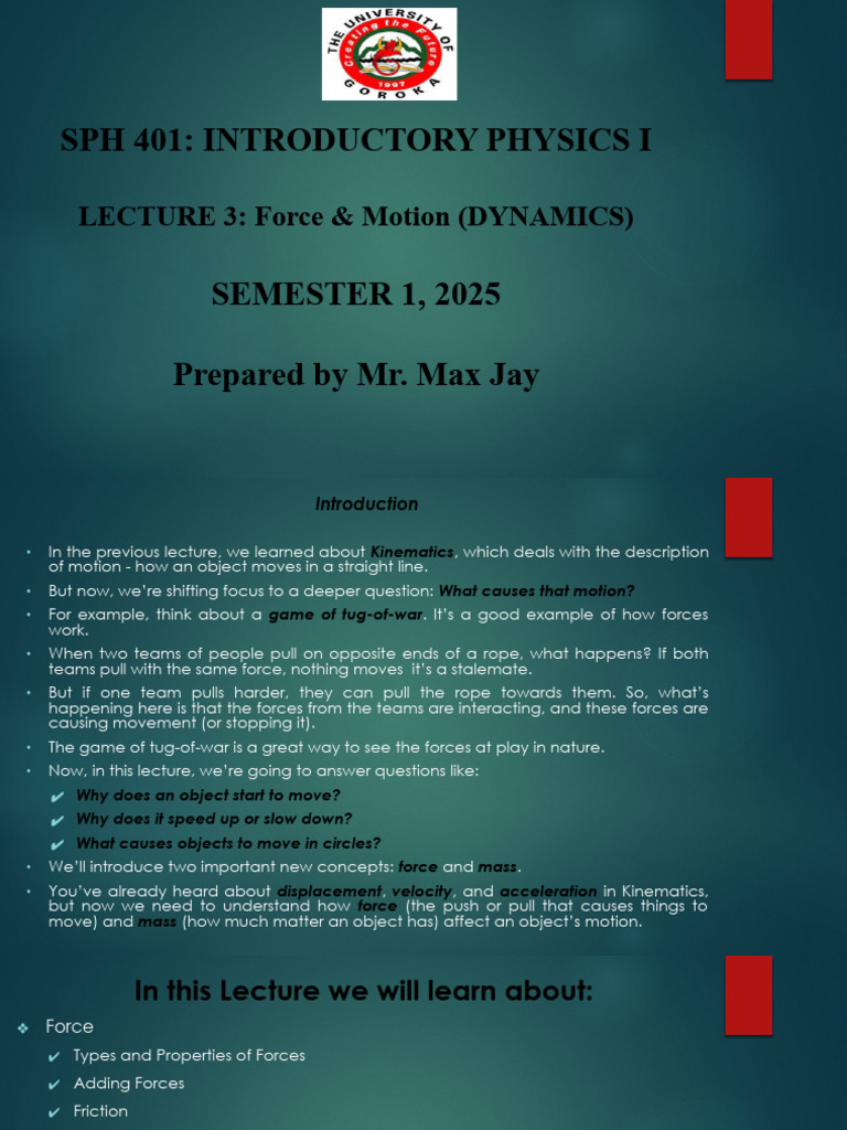 Lecture 3 - Force and Motion | PDF | Force | Weight