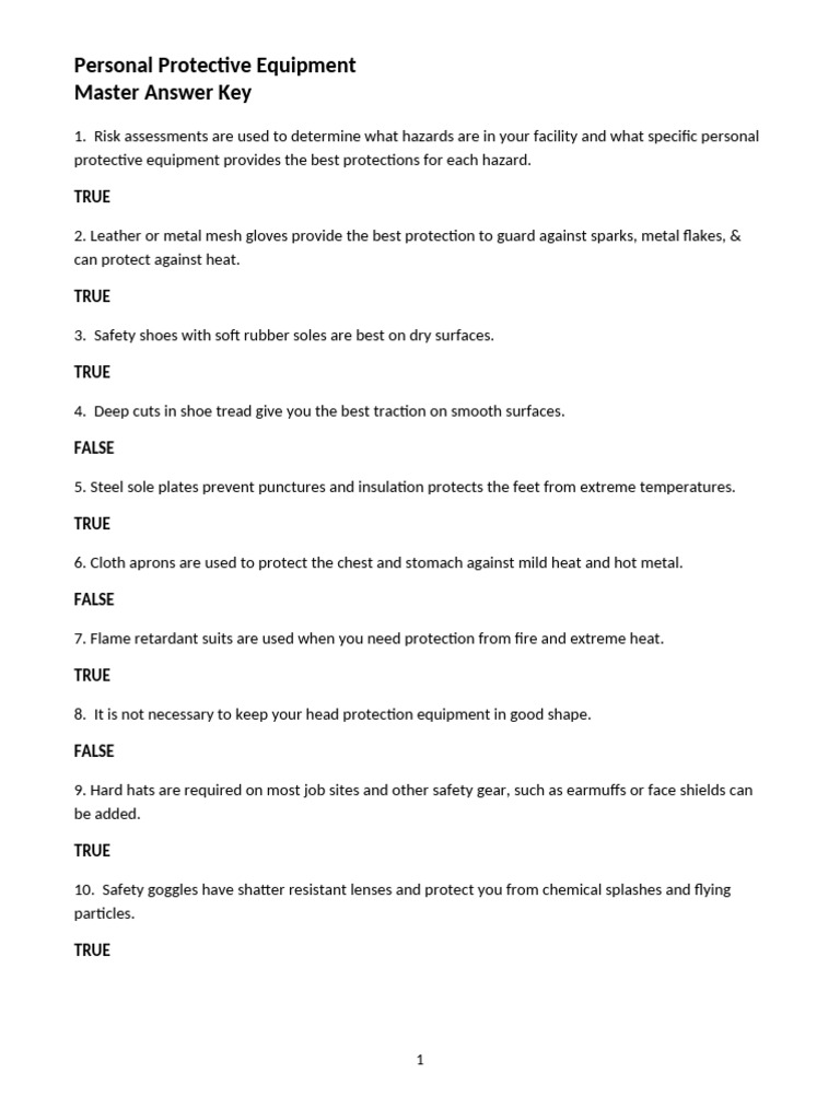 PPE Master Answer Key Guide | PDF | Personal Protective Equipment ...