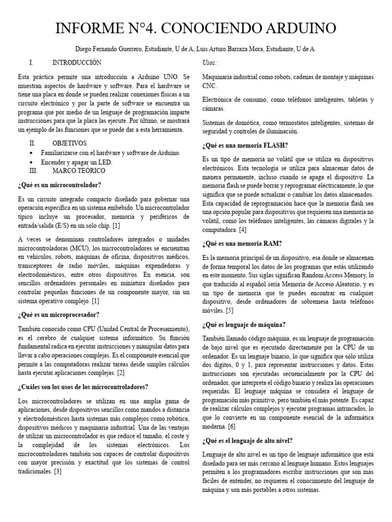 Informe D 004 | PDF | Arduino | Hardware de la computadora