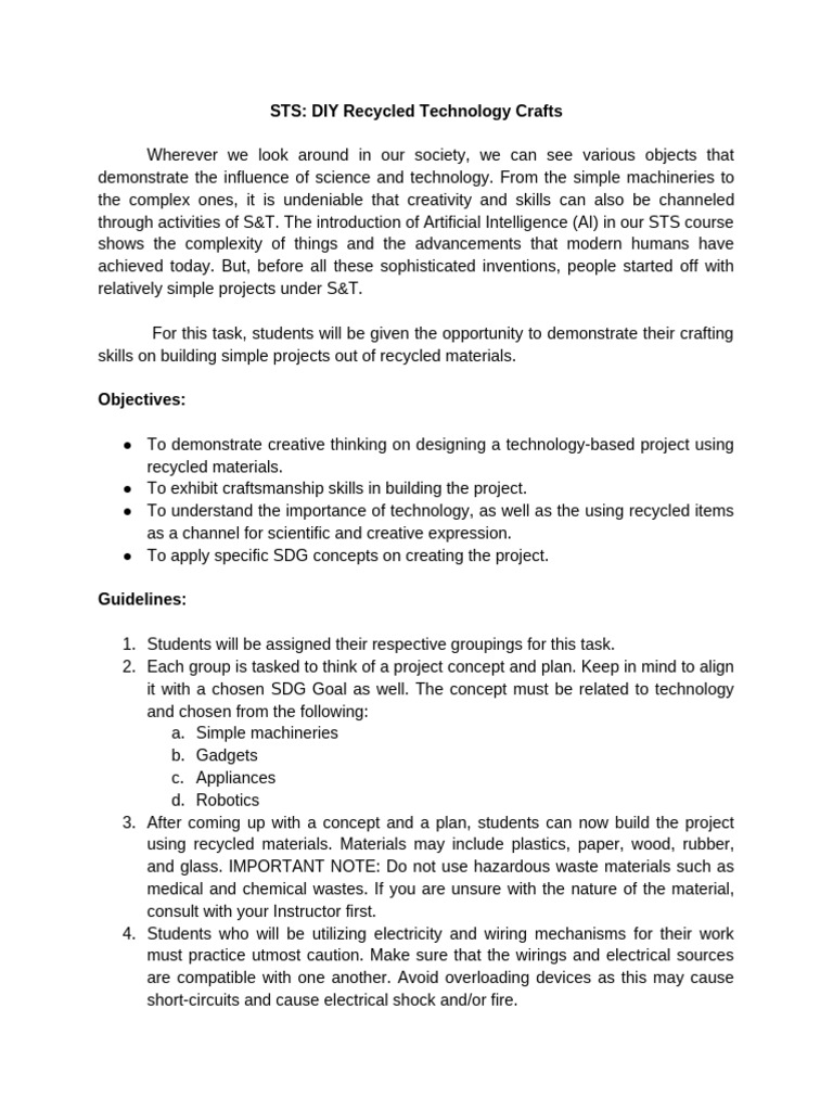 STS - DIY Recycled Technology Crafts | PDF | Recycling | Cognitive Science