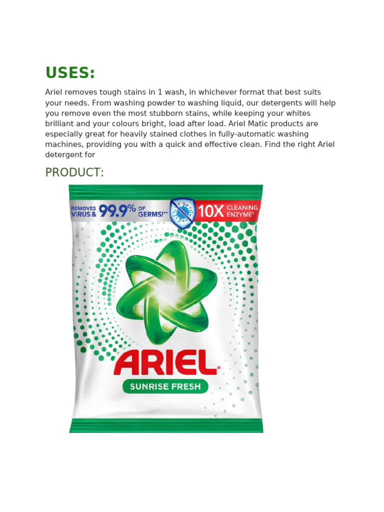 Ariel Detergent: Effective Stain Removal | PDF