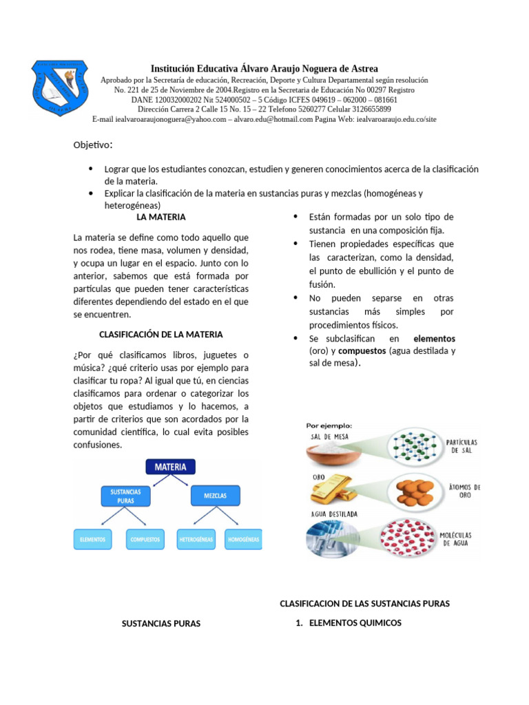 Clasificación de Materia: Puras y Mezclas | PDF | Mezcla | Sustancias ...