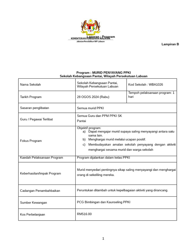 Program Murid Penyayang PPKI 2024 | PDF