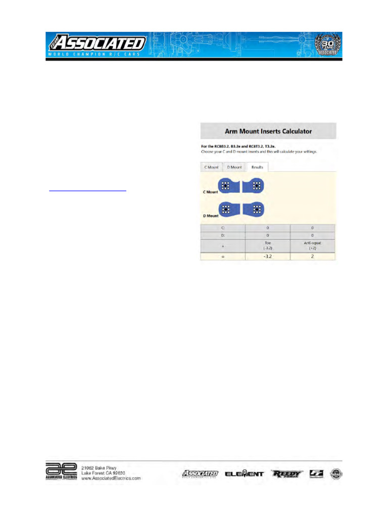 RC8 Arm Mount Inserts Calculator | PDF