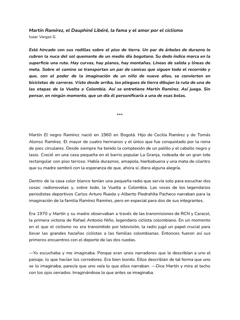 Martín Ramírez y el Dauphiné Libéré | PDF | Tour de Francia | Bogotá