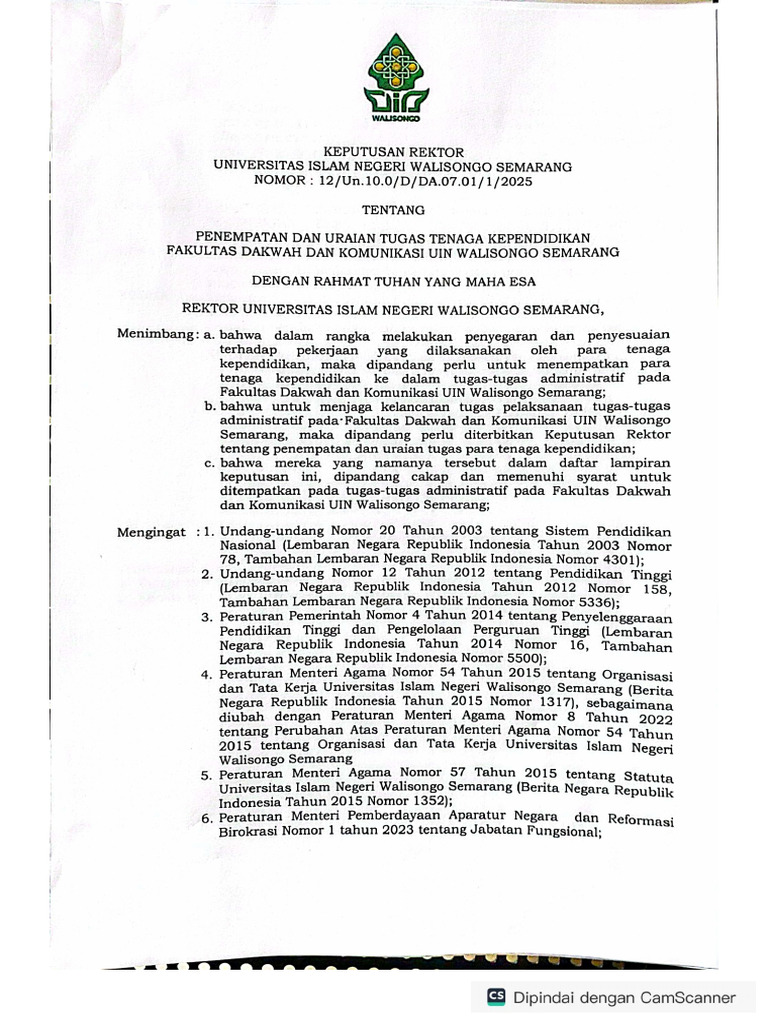 SK Penempatan Dan Uraian Tugas Tendik FDK | PDF