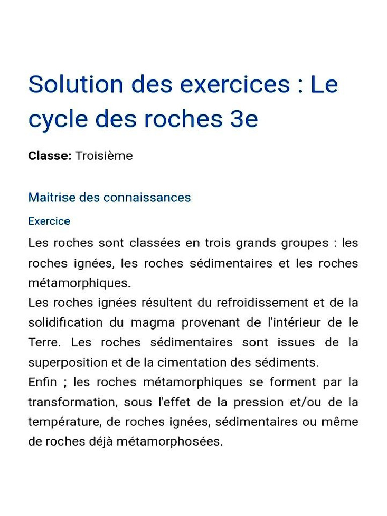 Correction Exo SVT Le Cycle de Roche | PDF