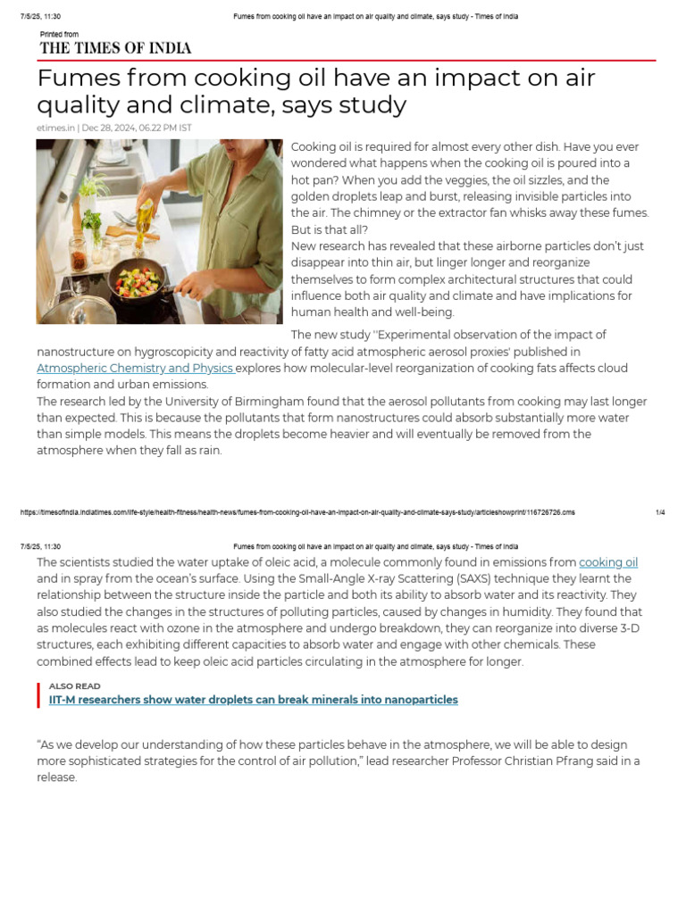 Fumes From Cooking Oil Have An Impact On Air Quality and Climate, Says ...