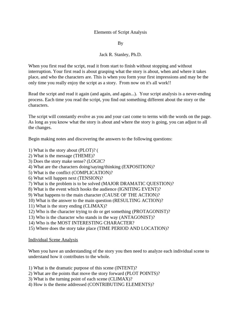 Elements of Script Analysis | PDF