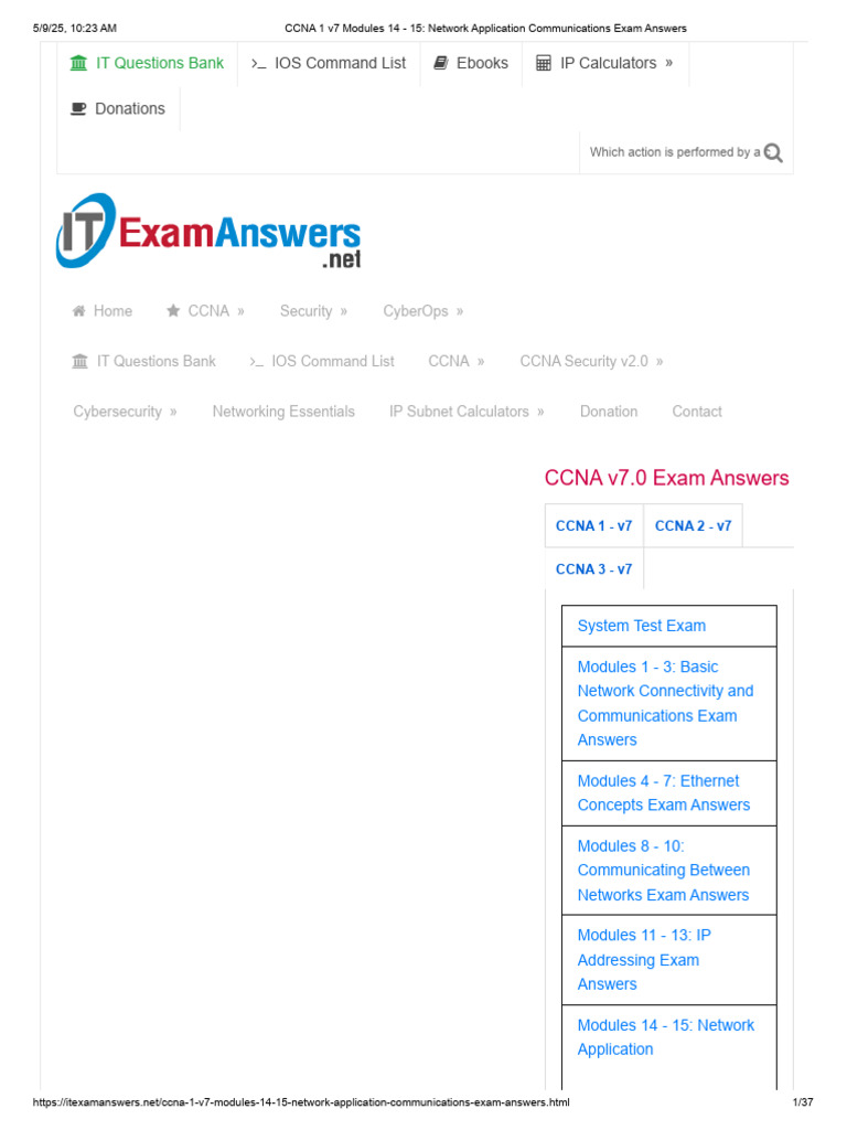 CCNA 1 v7 Modules 14 - 15 - Network Application Communications Exam Answers | PDF | Transmission ...