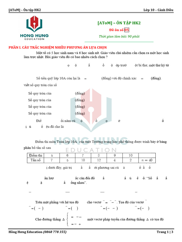 Đề (Lớp 10-CD) Hk2. Đề Ôn Số 5 | PDF