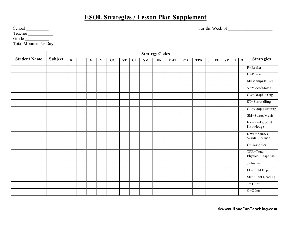 ESOL Lesson Plan Strategies Guide | PDF | Lesson Plan | Applied Psychology