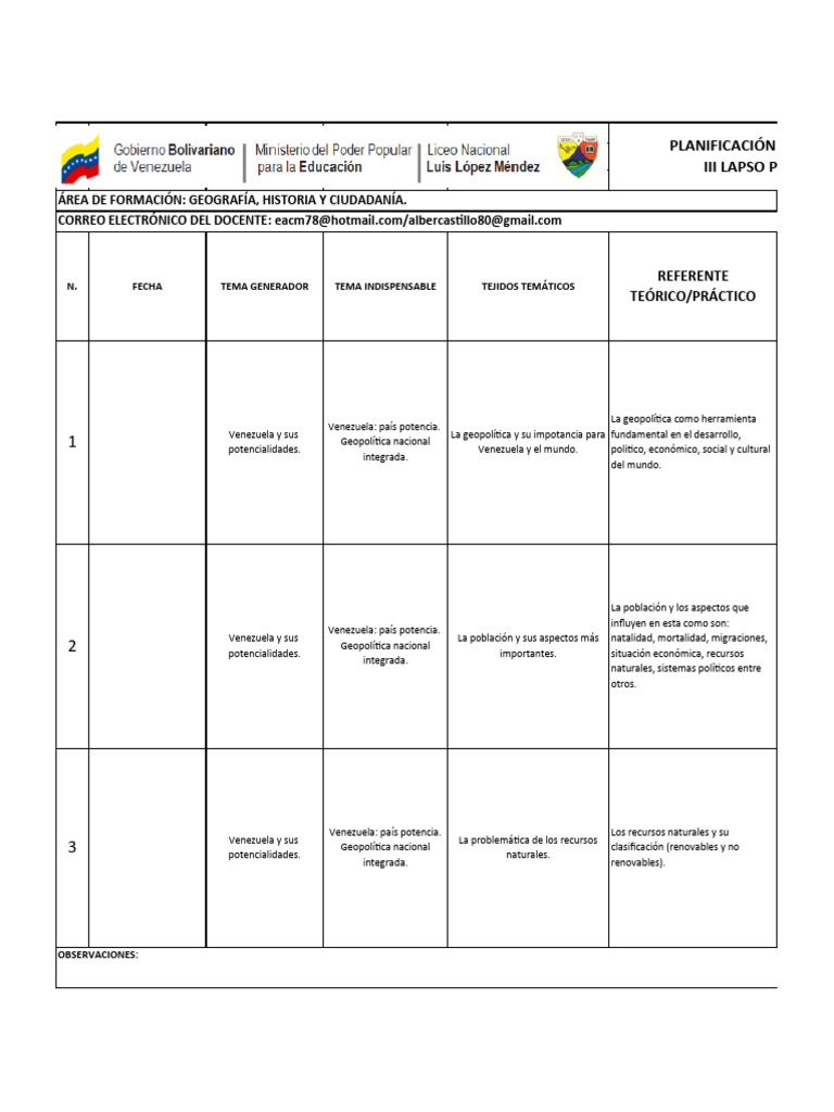 Planificación 2024- 2025 III Lapso. Ghc 5 f, g. (1) | PDF | Geopolítica | Venezuela
