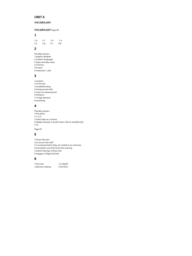 Unit 6 Workbook Answer Key | PDF | Human Communication | Linguistics