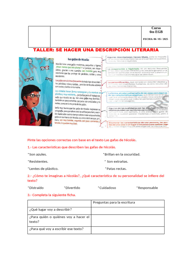 SÉ HACER UNA DESCRIPCIÓN LITERARIA | PDF