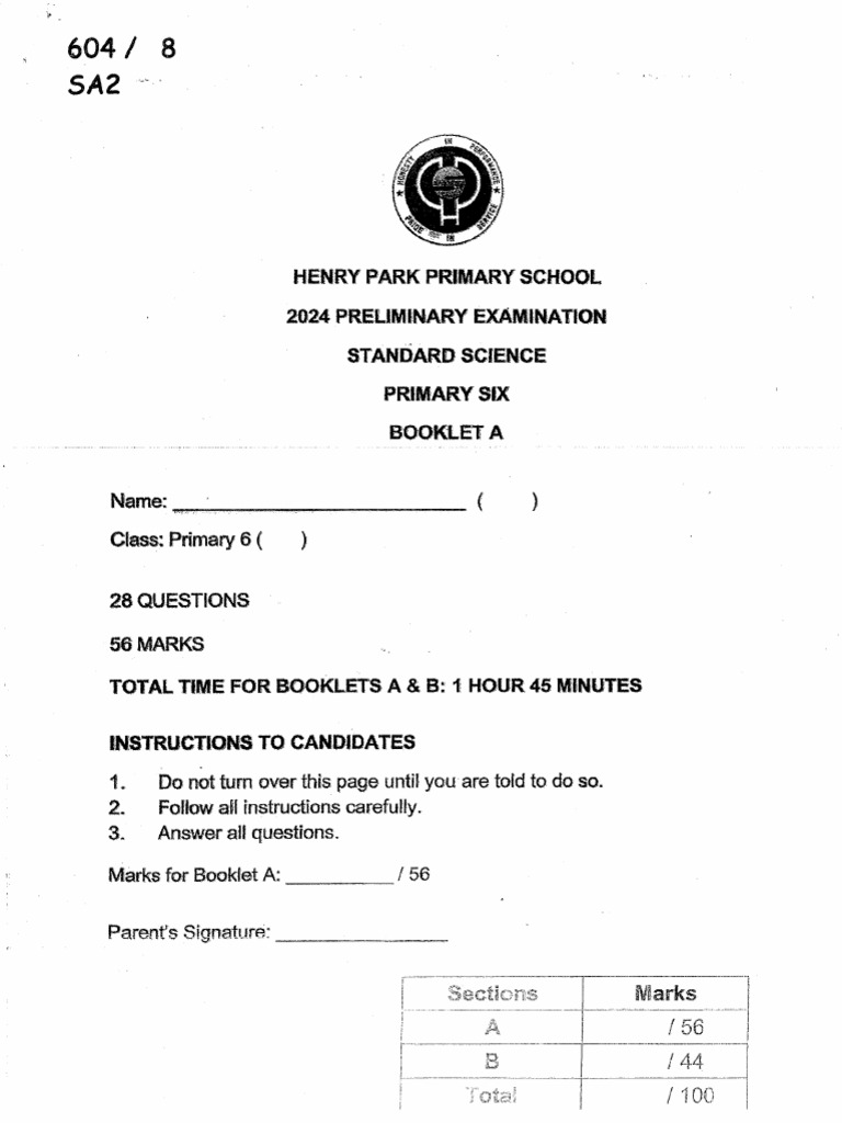 2024-P6-Science-Prelim Exam-Henry Park - 081408 | PDF