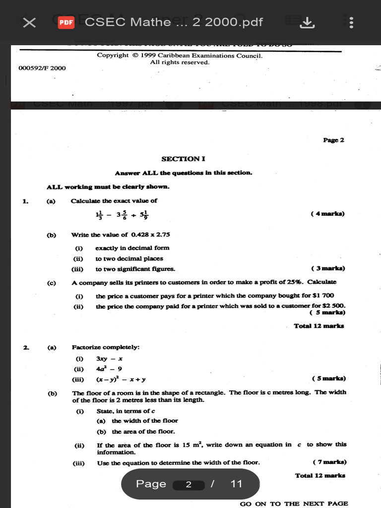 CSEC Math Paper 3 Past Papers Collection | PDF | Office Work