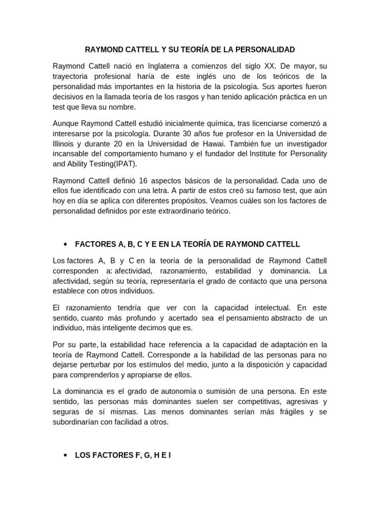RAYMOND_CATTELL_Y_SU_TEORIA_DE_LA_PERSON | PDF | Ansiedad | Inteligencia