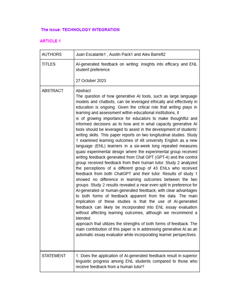 The Issue - TECHNOLOGY INTEGRATION | PDF | Intelligence (AI ...