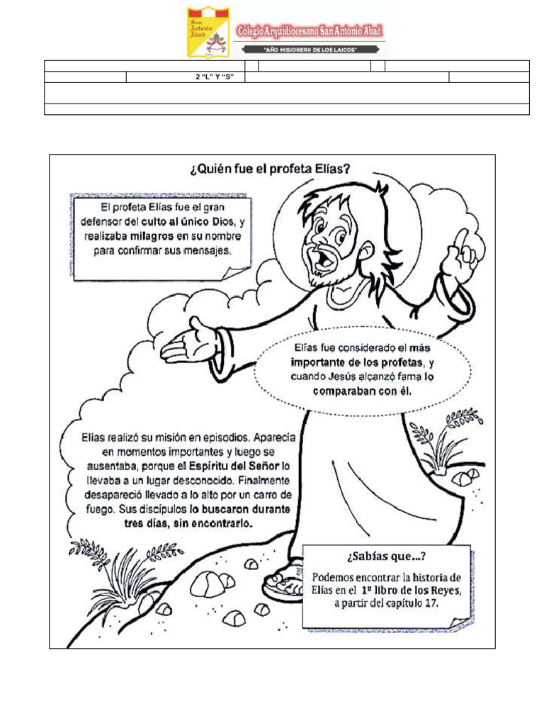 Ficha Trabajo N 8 El Profeta Elias | PDF