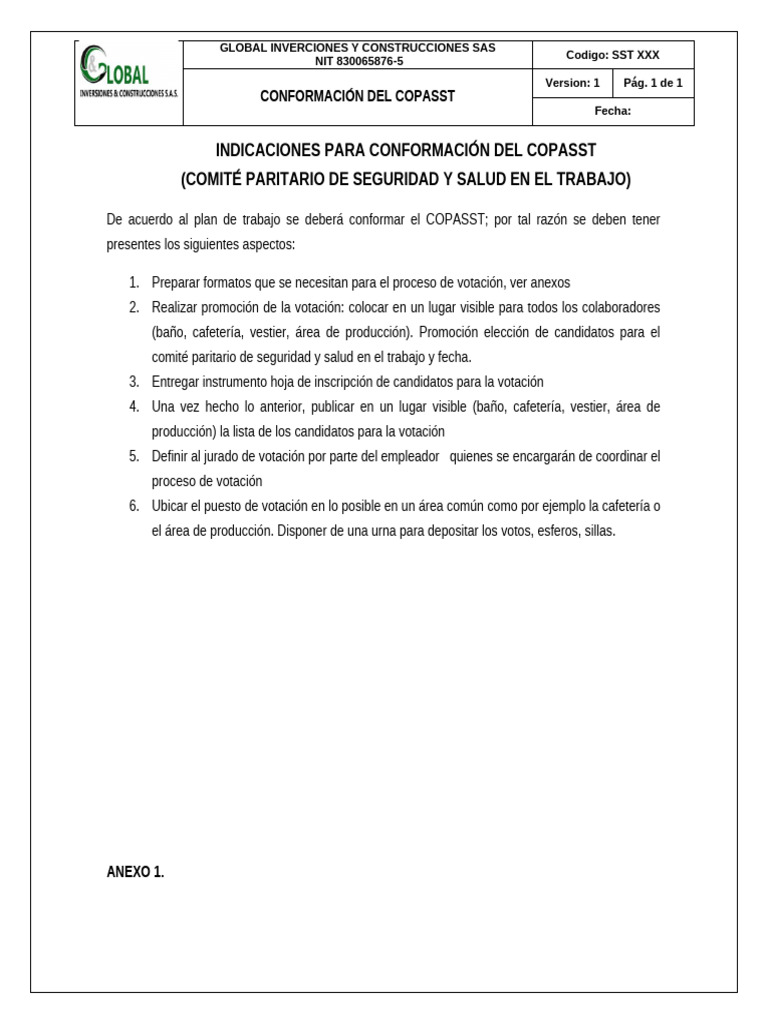 CONFORMACIÓN COPASST Global | PDF | Votación | Elecciones