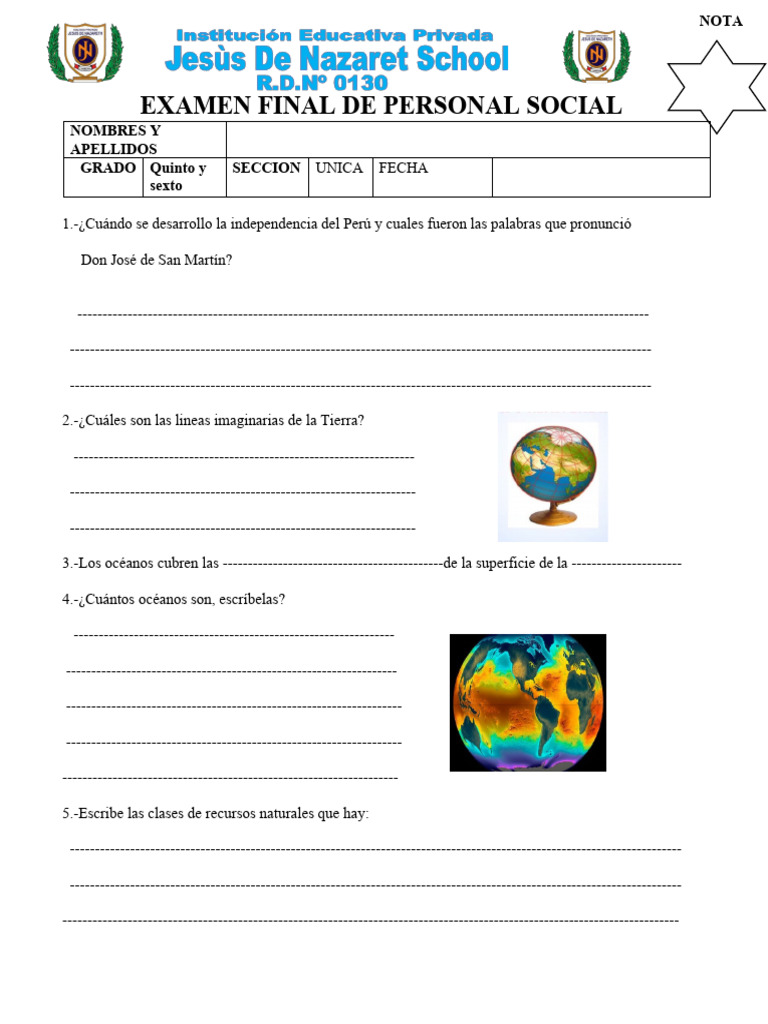 Examen Final de Personal Sexto | PDF