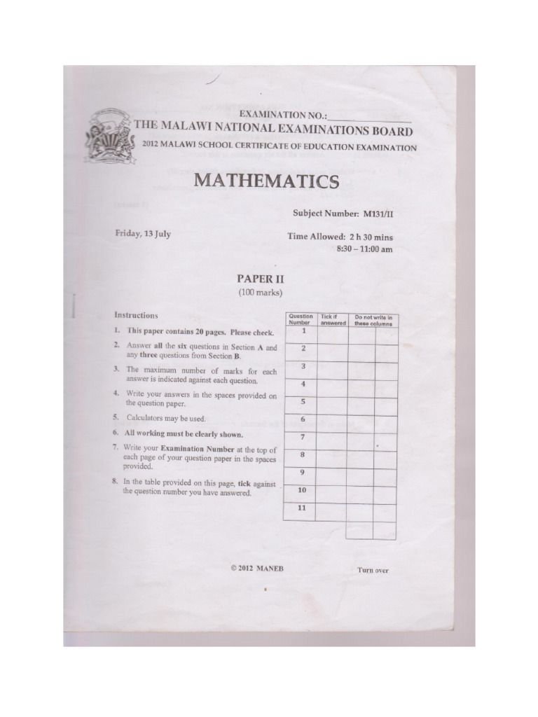 2012 Mathematics Paper II (1) | PDF