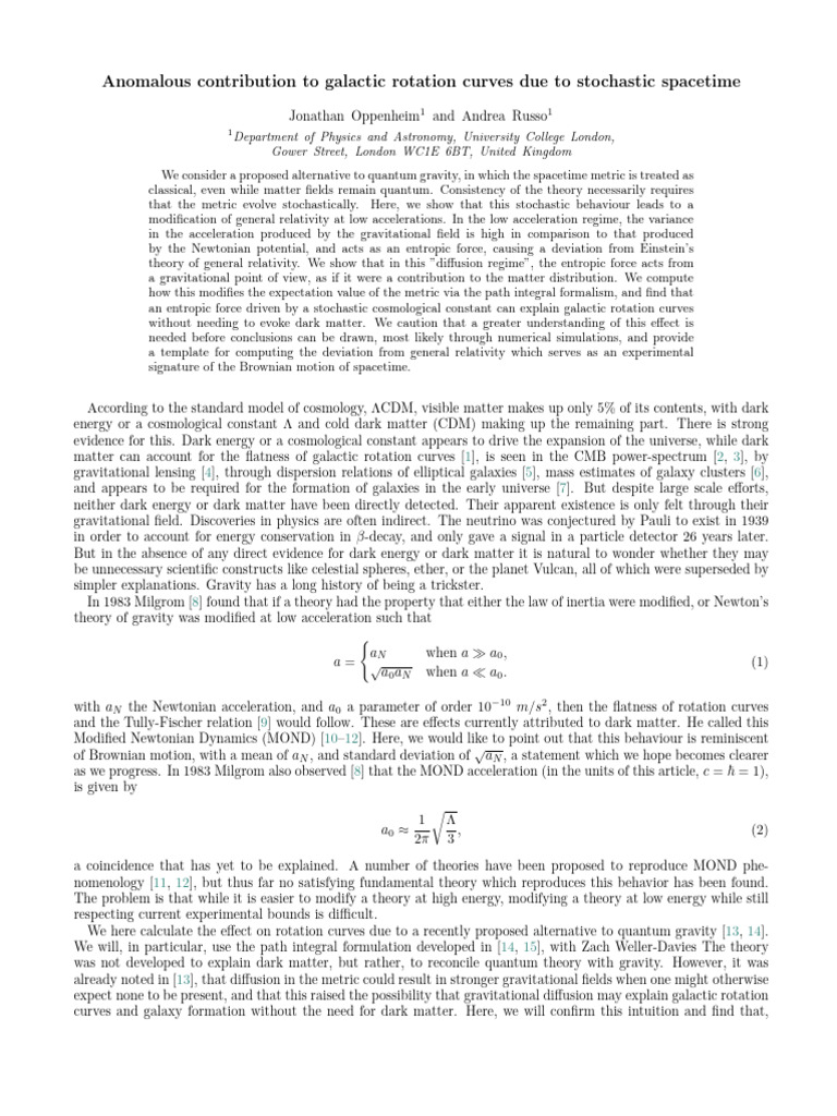 Stochastic Spacetime and Galactic Rotation | PDF | Dark Matter ...